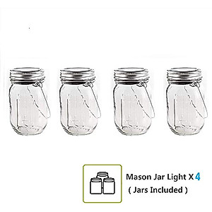 4Pack Solar Mason Jar Lights, Solar Lantern 30Leds Outdoor Glass Hanging String Lamp, Fairy Decoration for Garden Patio Yard Home