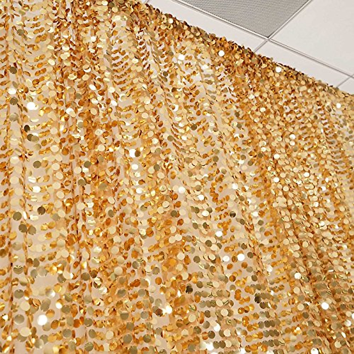BalsaCircle 20 feet x 10 feet Gold Big Payette Sequin Backdrop Drapes Curtains - Wedding Ceremony Party Photo Booth Home Windows