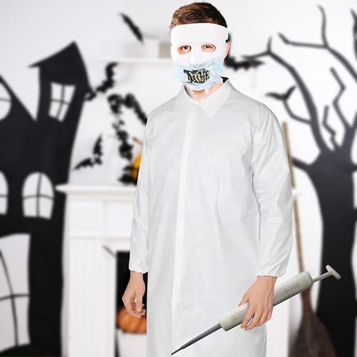 AMZ Supply White Disposable Lab Coats for Adults, Medium. Pack of 10 Microporous Polypropylene 60 GSM Coats Medical. Adult Lab Coat with Hook & Loop, Elastic Wrists, No Pockets