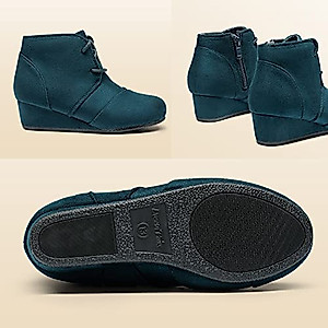 DREAM PAIRS Girls Low Wedge Heel Booties Side Zipper Ankle Boots Tomson-K Navy Size 2 Little Kid