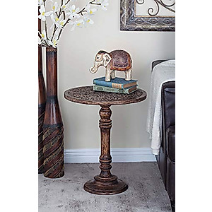 Deco 79 Mango Wood Floral Handmade Intricately Carved Accent Table, 17" x 17" x 21", Dark Brown