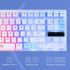 Gaming Keyboard 87 Key TKL Wired Keyboard,CHONCHOW Rainbow Led Backlit White Keyboard Mouse 3200DPI Cute Keyboard Combo Compatible with PC Laptop Ps4 Ps5 Xbox Gamer