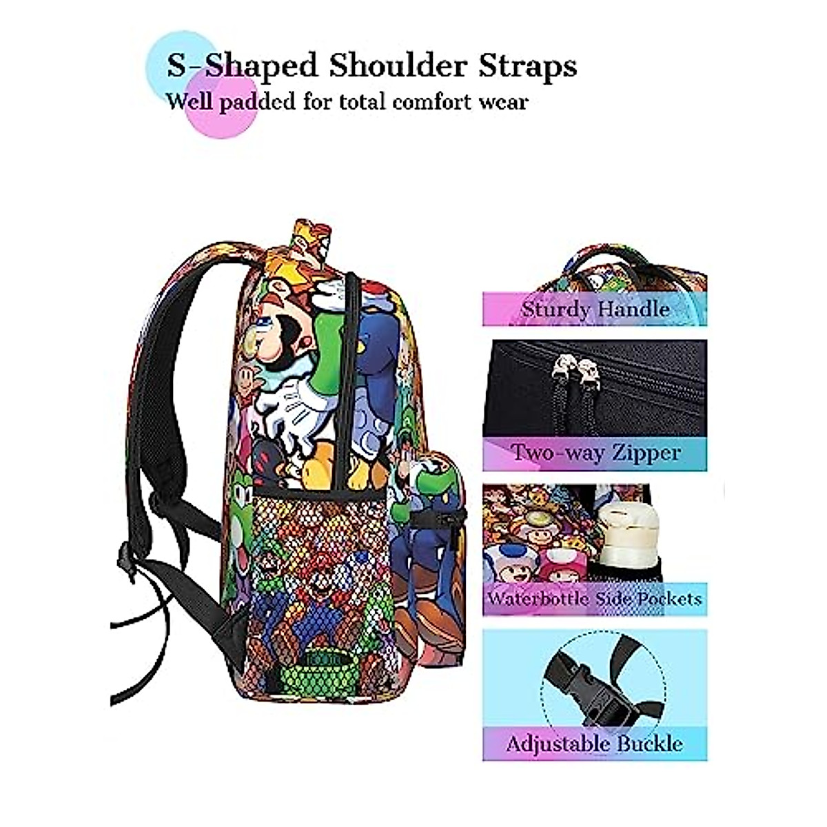 Super Cartoon Backpack Anime 3D Game Printed School Bookbag Laptop Backpacks Travel For Boys Girls Kids Back To-School