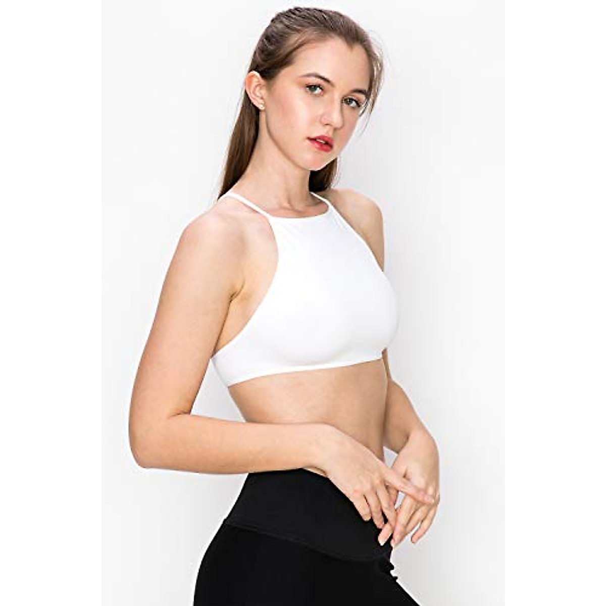 Kurve High Neck Bralette, UV Protective Fabric UPF 50+ (Made with Love in The USA), White/Pebble Set, Large/X-Large