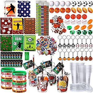 Colarr 195 Pcs Multi Balls Birthday Gifts Party Favors Gift Cups Pencils Mini Book Keychains Wristbands Stickers Thank You Cards Eraser Sharpener Mini Ball for ball Football Soccer Party