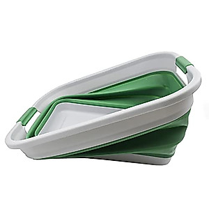 SAMMART 36L (9.5 gallon) Collapsible Plastic Laundry Basket-Foldable Pop Up Storage Container/Organizer-Space Saving Hamper, Water capacity: 28L(7.4 gallon) (1, Grey/Dark Sea Green)