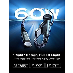 USB C to USB C Cable 60W 2-Pack 6.6ft AINOPE Type C to Type C Cable Fast Charging Cable Charger Right Angle Compatible With Samsung S23 S22 S21 Note 20 Ultra, iPad Pro 12.9 Air Mini Macbook Air, Pixel