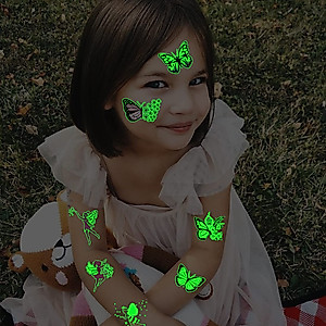 CHARLENT Luminous Butterfly Tattoos for Kids - 14 Sheets Glow in The Dark Butterfly Fairy Temporary Tattoos for Girls Birthday Party Favors Goodie Bag Fillers