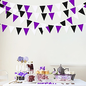 32Ft Purple Black White Graduation Party Decorations 2023 Halloween Pennant Banner Fabric Triangle Flag Bunting Garland for Wedding Birthday Home Nursery Outdoor Garden Hanging Festivals Decoration