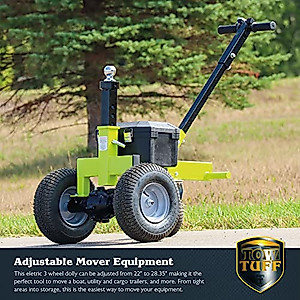 Tow Tuff TMD-35ETD8 Versatile Adjustable 3500 Lbs Capacity Variable Ball Height Electric Utility Dolly for Boats, Cargo Trailers, and More, Green, 3rd Wheel, Step for Leverage, Travels 1.5 MPH