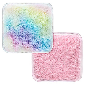 2 Pcs School Locker Rugs,12''Soft Fluffy Faux Fur Area Carpet with Anti-Slip Layer,Tie-dye Square Locker Decorations Aesthetic Nail Photography for Girls (Pink, 12×12in)