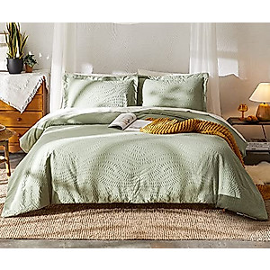 Geniospin Queen Comforter Set, Bed in a Bag Sage Green 7-Pieces, Botanical Pattern, All Season Comfortable Seersucker Bedding with Comforter, Sheets, Pillowcase & Shams (Queen, 90"x90")
