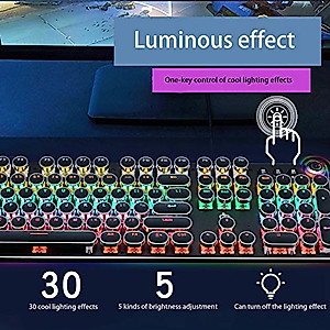 LANOA Gaming Mechanical Keyboard, Metal Panel,LED Backlit,USB Wired,Typewriter-Style Round Keycaps,for Laptop Desktop PC Black