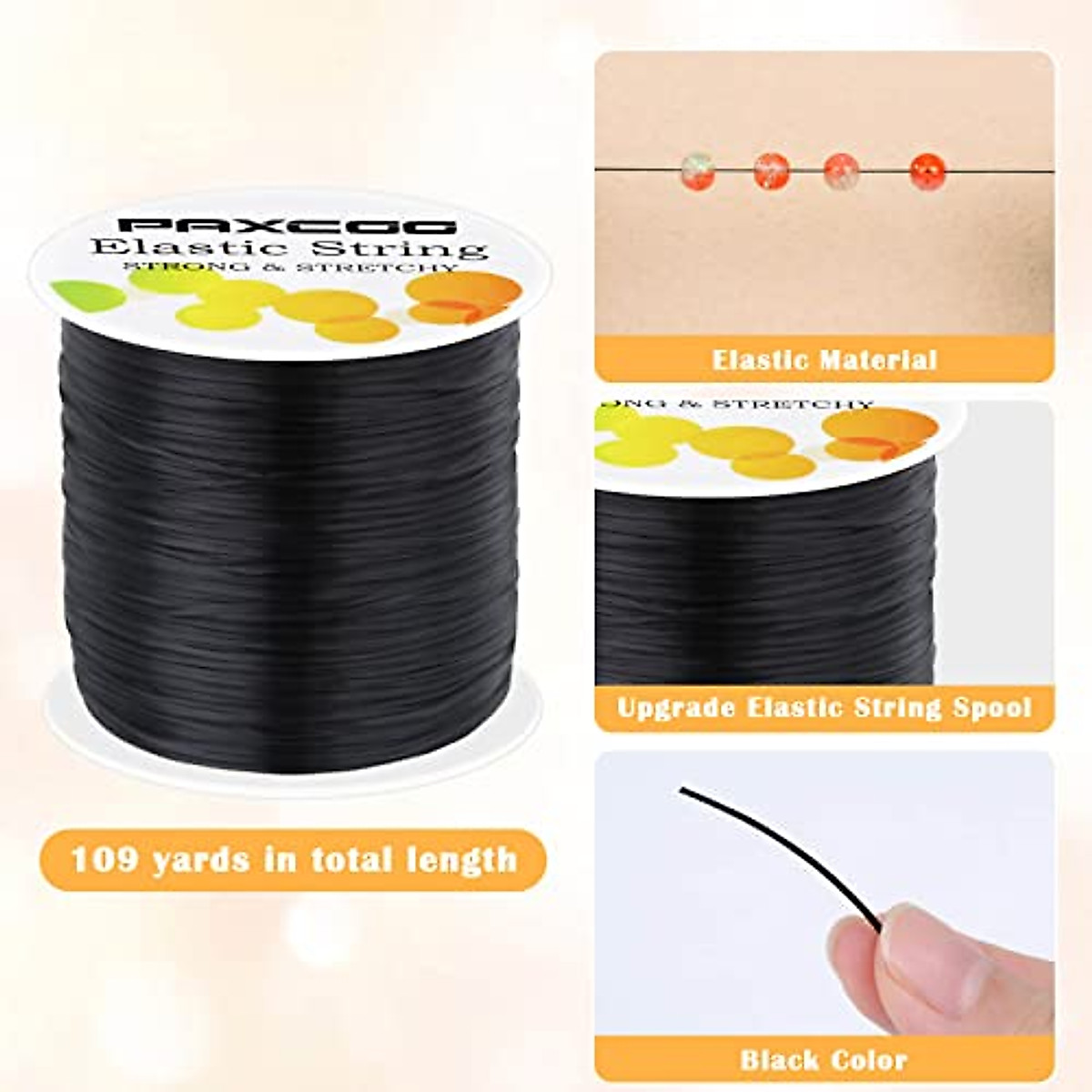 Black Elastic String for Jewelry Making, Paxcoo Bracelet String Stretch Bead Cord Stretchy String for Bracelets, Necklaces, Jewelry Making and Beading Supplies