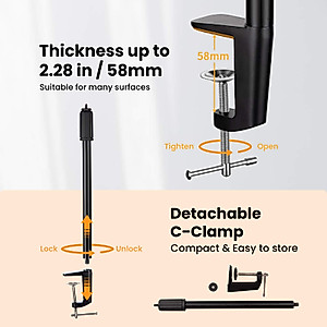 TARION Desktop Light Stand with 1/4" 3/8" Screws for Ring Light Tabletop Mount L Shape Clip Stand Adjustable 14-25in/35-64cm for Live Streaming Photograpghy Videograpghy Film Shooting Virtual Meetings