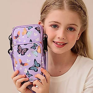 Choco Mocha Kids Cell Phone Purse for Girls, Butterfly Girls Crossbody Purse, Little Girls Purse for Kids 6-8 9-10, Wallet for Girls, Purple