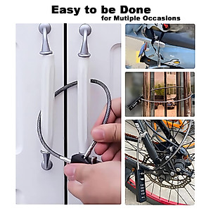 Tcyoatoa Cable Locks with Combination, 23-3/5 Inch Length Steel Cable Rope 4-Digit Combination Lock with Resettable Code for Bikes, Lockers, File Cabinets, Wardrobes, Small Fences (Gun-Grey)