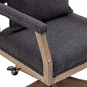 LuxyHoom Home Office Chair, Computer Desk Chair with Arms, Pillow, Teddy Fabric Gaming Chair for Desk, Comfy Wide Desk Chair with Wheels for Home Office, Bedroom,Study Room, Reading Room, Black