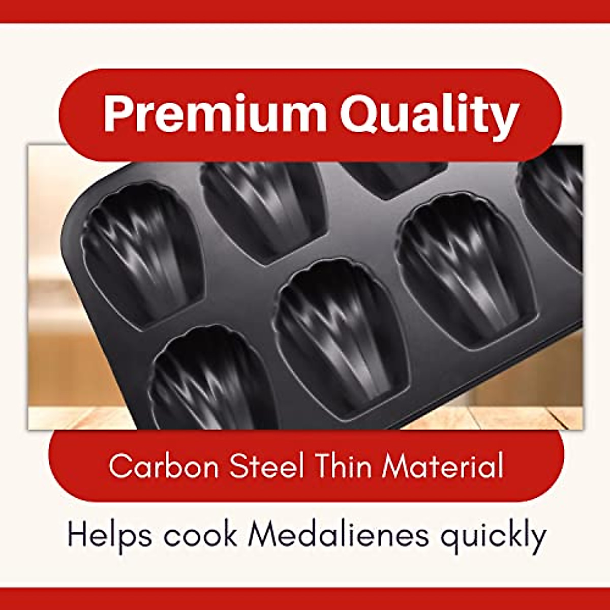 MASSNER Madeleine Pan with Silicone Spatula, Non-stick for baking 12 Madeline Cookie Mold Heavy duty Madeline Pans dishwasher safe 1Pack