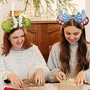 UNDEHAAC Bows Mouse Ears Headband - 2 Pcs Cute Sequin Headband for Women and Girls, Suitable for Halloween Variety Holiday Party Favors Gift and Cosplay Role Play(Green Blue)