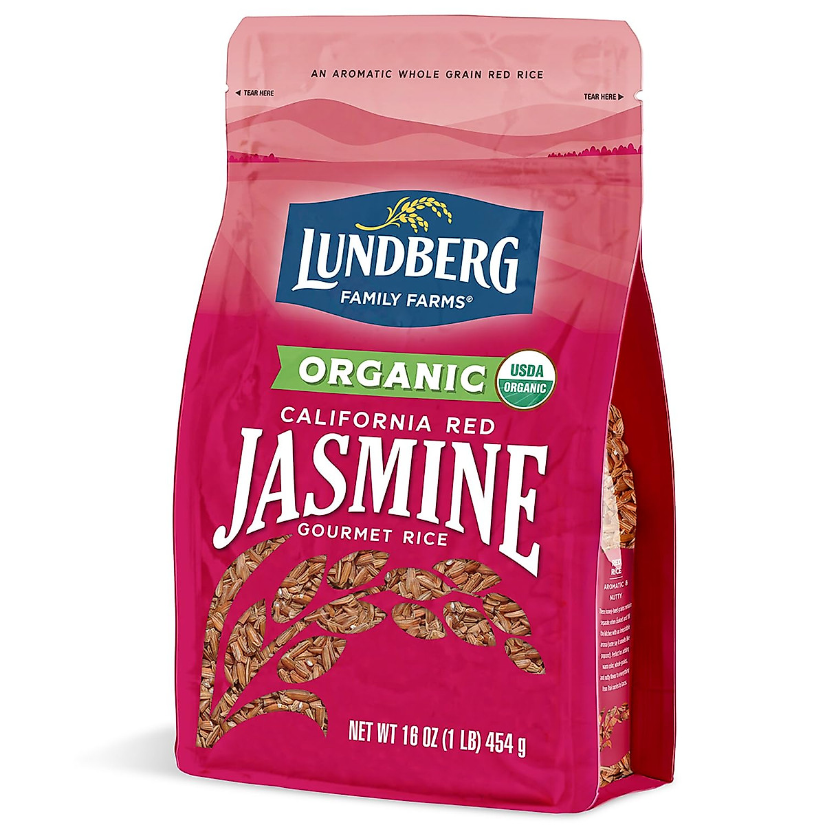Lundberg Organic Red Jasmine Rice, Long Grain Red Rice - Non-Sticky, Fluffy Aromatic Rice, Organically Grown in California, Pantry Staples, 16 Oz