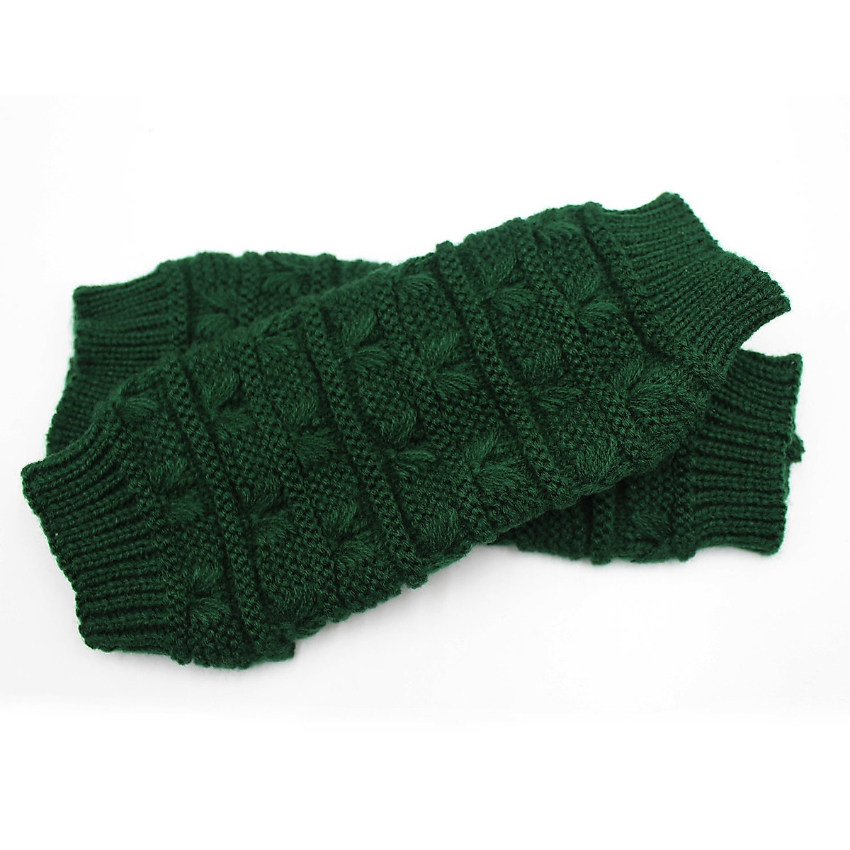 Women Winter Fingerless Gloves Crochet Knit Arm Warmers Mittens with Thumb Hole,Khaki