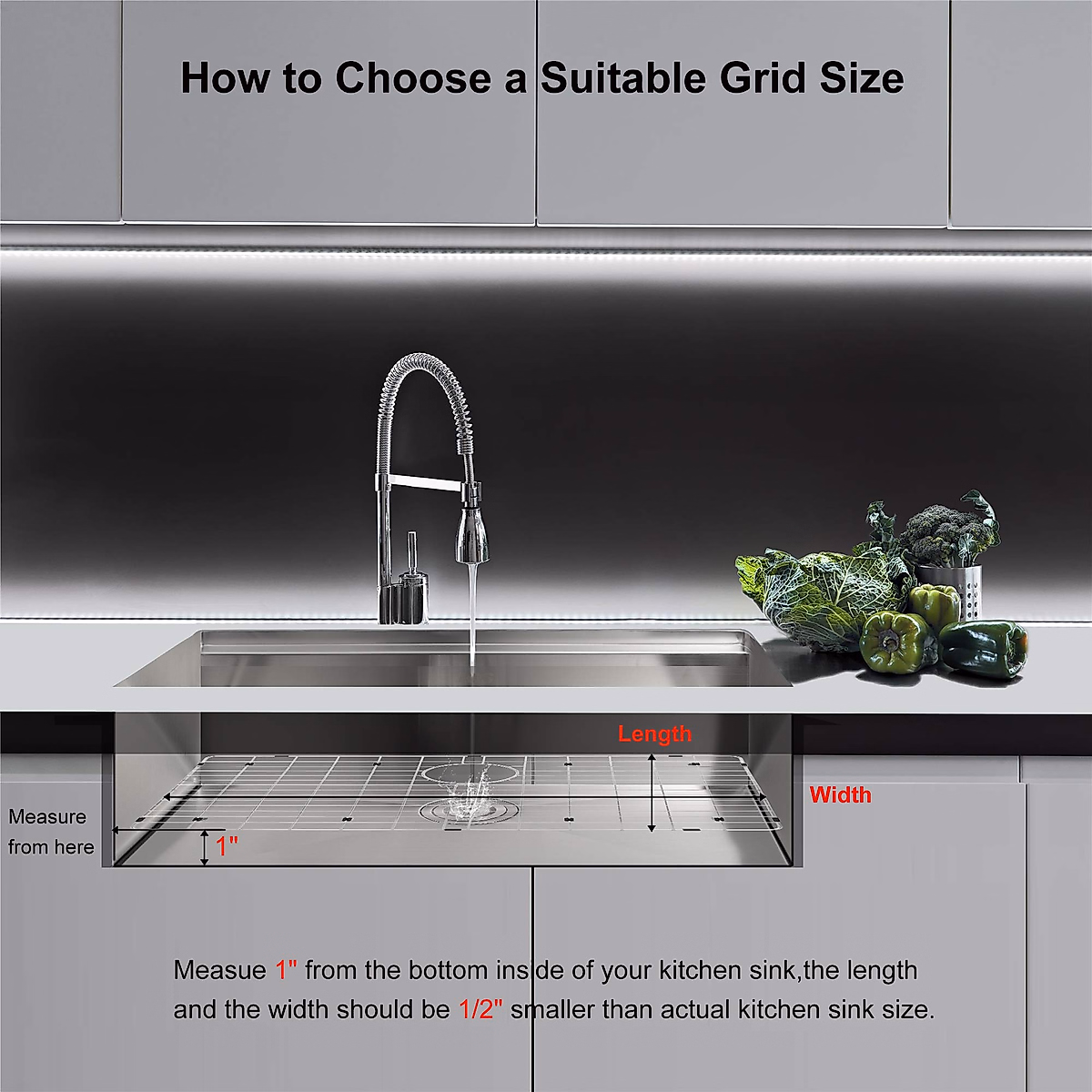 MONSINTA Stainless Steel Sink Grid and Protectors for Bottom of Kitchen Sink, 26" x 14" with Rear Drain for Single Sink Bowl