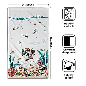 Funny Dog Hand Towels Set of 2 Teal Blue Sea Ocean Small Bath Towels Soft Absorbent Decorative Towels for Kitchen Dish Spa Yoga Guest