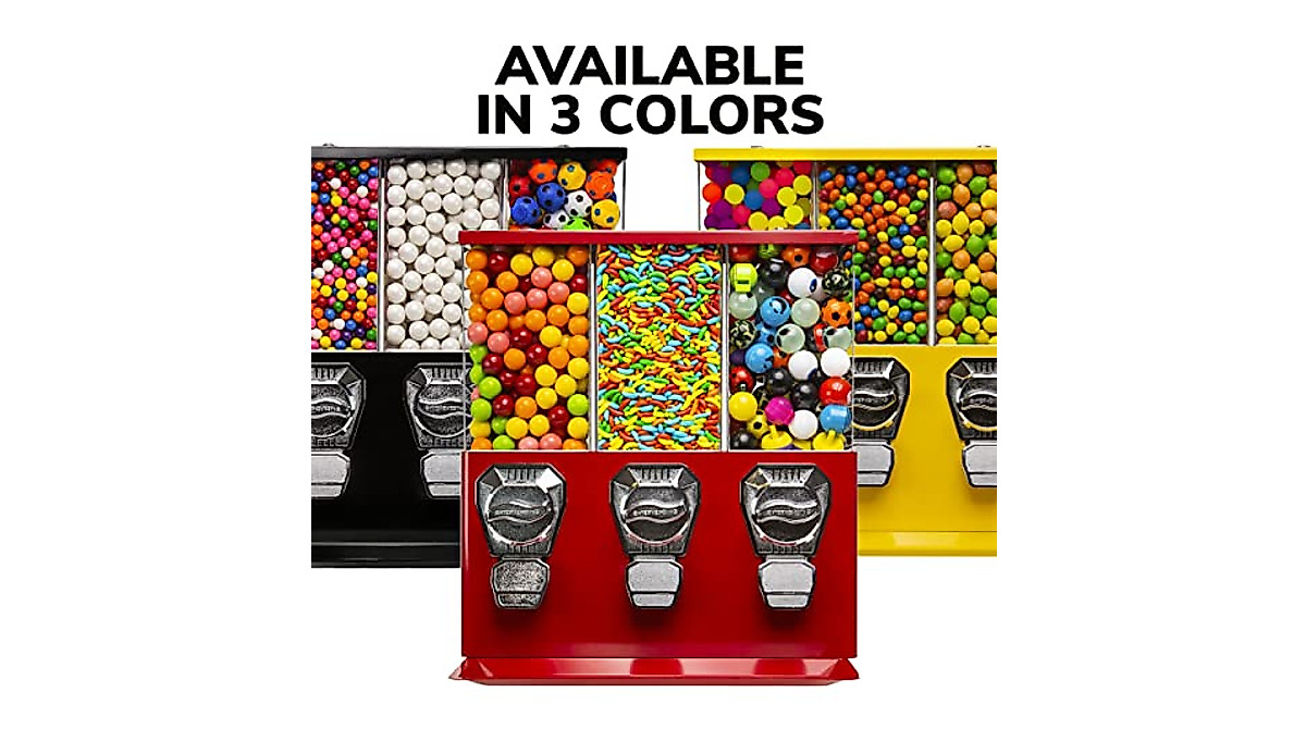 Red Triple Vending Machine for Gumballs & Candies | Commercial Use