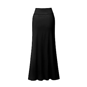 Hybrid & Company - Women's Maxi Skirt W/ Fold Over Waist Band - Made in the USA, Black, Large