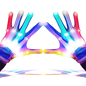 GLEDLOVES LED Gloves,LED Gloves for Kids Teen and Adults Gifts,LED Finger Gloves,Finger Light Gloves,The Toys for 9-12 Year Old Boys Girls,Light Up Gloves Have 5Color/6Mode,in Halloween Chrismas Party