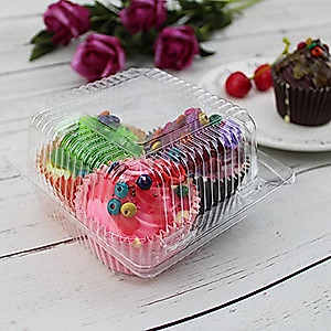 Cake Slice Containers,100PC Square Plastic Hinged Food Container Individual Clamshell Food Containers Disposable Plastic To Go Containers Takeout Tray for Salads, Pasta, Sandwiches 5.3x4.7x2.8 Inch