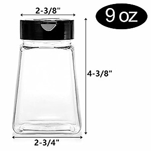 Tebery 16 Pack Clear Plastic Spice Jars with Black Flap Cap, 9OZ Seasoning Jars Storage Container Bottle To Pour Or Sifter Shaker for Storing Spice, Herbs and Powders
