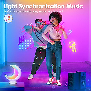 ECOLOR Smart Table Lamp, RGB APP Control Moon Lamp, Small Lamp with Scene Mode and Music Mode, Dimmable Warm White Light Touch Lamps for Bedrooms and Living Room