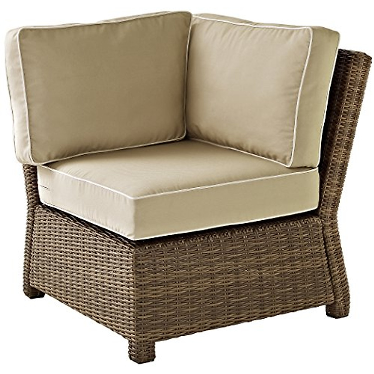 Crosley Furniture Bradenton 4-Piece Outdoor Sectional Sofa Wicker Conversation Patio Furniture Set for Deck, Brown with Sand Cushions