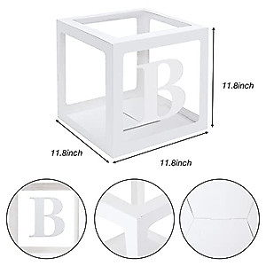 RUBFAC 5pcs Bridal Shower Decoration Box, White Transparent Balloon Box with ‘TO BE BRIDE GROOM’ and ‘A-Z’ Letters for Wedding Shower Baby Shower Engagement Bachelorette Parties Photo Booth Backdrop