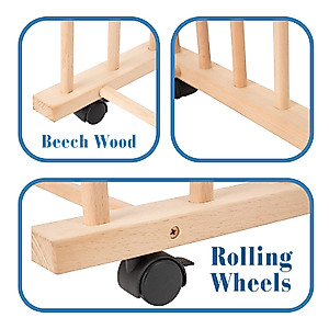 Large Art Storage Rack with Four Caster Wheels - Wooden Canvas Storage Stand Can Well Hold Up to 60" Drawing Boards, Prints, Panels, Paintings, and Artworks Display