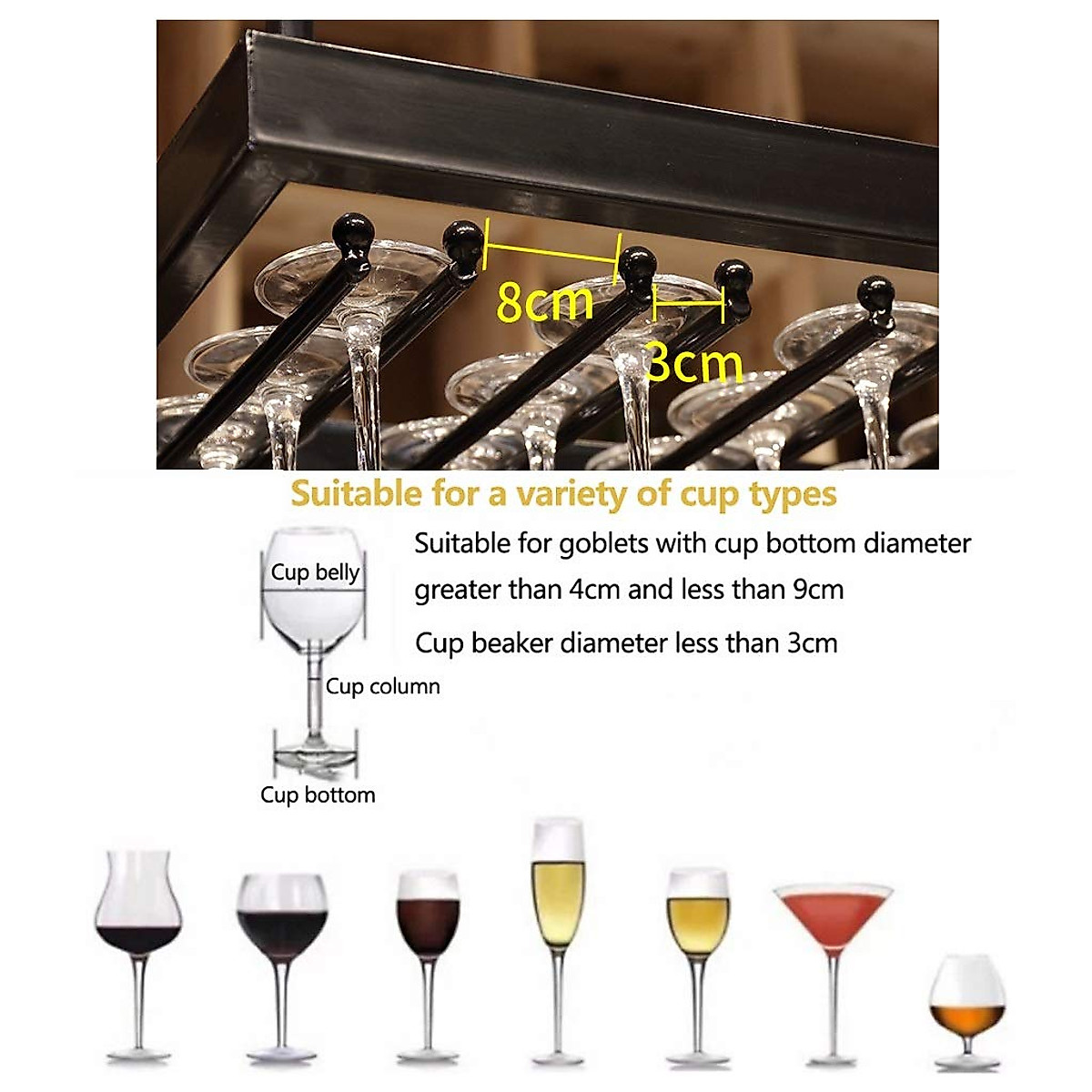 Stylish Simplicity Industrial Simple Wine Glass Hanger Bar Floating Stand Adjustable Kitchen or Office Cutlery Bottle Holder Vintage Iron Inverted Goblet Holder Wine Glass Holder (Bronze 120 * 35Cm)