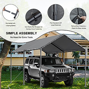 Outdoor Carport 10x20ft Heavy Duty Car Tent, Portable Garage Canopy Storage Shed, Car Shelter, All-Season Tarp Tent for Car, Party (GY)