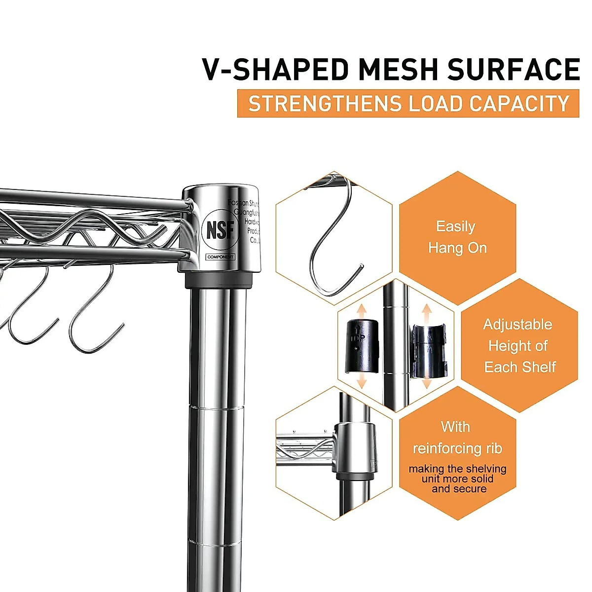 Storage Shelves,Shelf Adjustable Wire Shelving Unit,Sturdy Steel Metal Shelves Heavy Duty Shelving Units and Storage with Casters for Garage,Living Room,Bathroom, 36L X 14W X 59H.5Tier Black