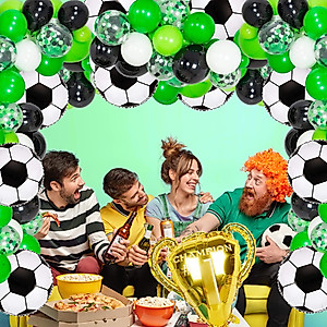 Soccer Party Balloon Garland Arch Kit, 111 Pcs Green White Black Confetti Balloons with Soccer Champion Cup Mylar Foil Balloons for Soccer Theme Party Decorations