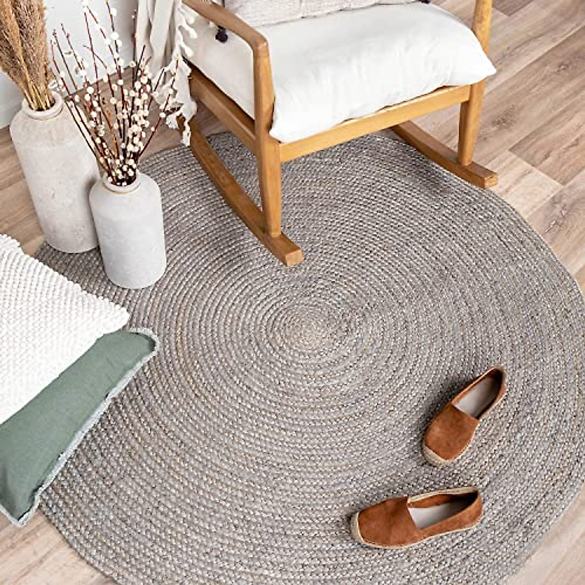 THE PIKKU INTERNATIONAL - Rug Round Natural Jute Hand Woven Braided Area Rug Grey Color Carpet (132 x 132 Inch (11 Feet Round))