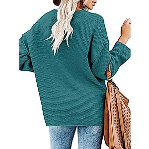 Nigaga Womens V Neck Oversized Sweaters Batwing Long Sleeve Button Up Henley Tops Pullover Loose Chunky Knit Jumper Ni433ailv-L
