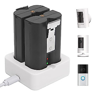 2-Pack 6040mAh Replacement Battery with Charger Station for Ring-Doorbell 2/3/4, Spotlight Camera & Stick Up Cam Indooor and Outdoor (White Charger + 2 Battery)