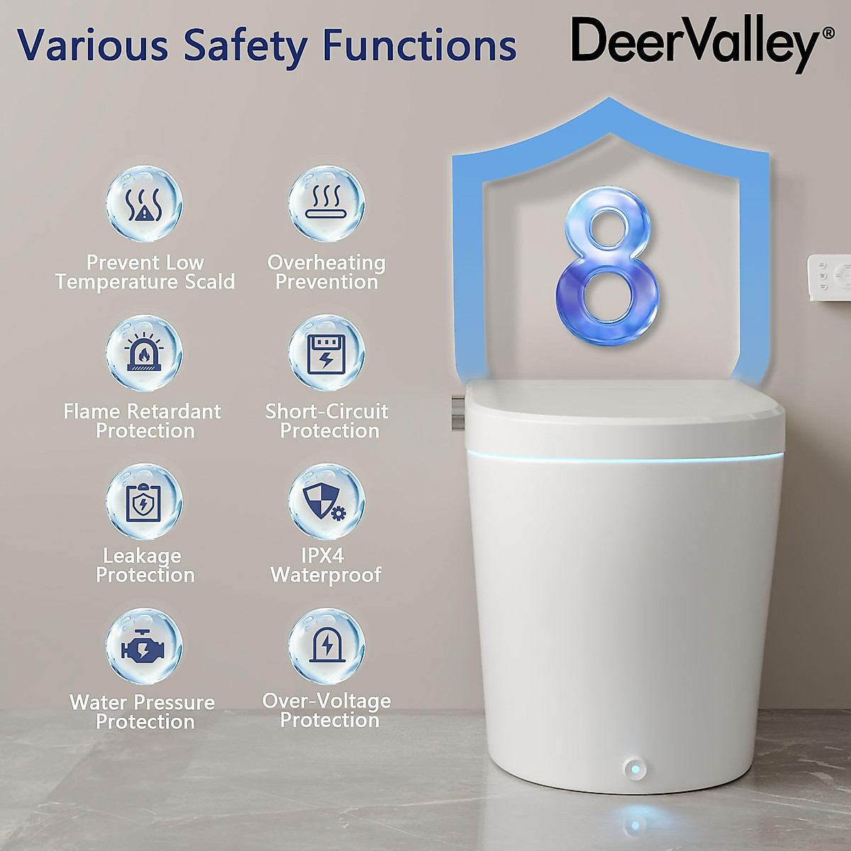 DeerValley Smart Toilet, One Piece Tankless Toilet with Bidet Built in Smart Bidet Toilet with 1.28GPF Auto Flush, Foot Kick, Blackout Flush, Warm Water, Heated Seat, Remote Control