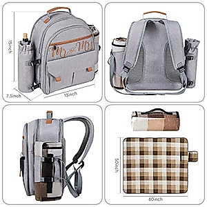 AW BRIDAL Mr & Mrs Picnic Basket, 24L Insulated Picnic Backpack For 2| Cool Anniversary Newlywed Wedding Engagement Gifts For Couples, Unique Bachelorette Bridal Shower Gift For Bride To Be Gifts 2023