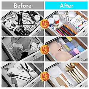 Drawer Dividers, 4 Pack Adjustable Drawer Organizers 3.2" High Expandable from 11.3-20" Clear Expandable Dresser Organizer for Clothes Kitchen Utensils Cutlery Drawer Organizers Set