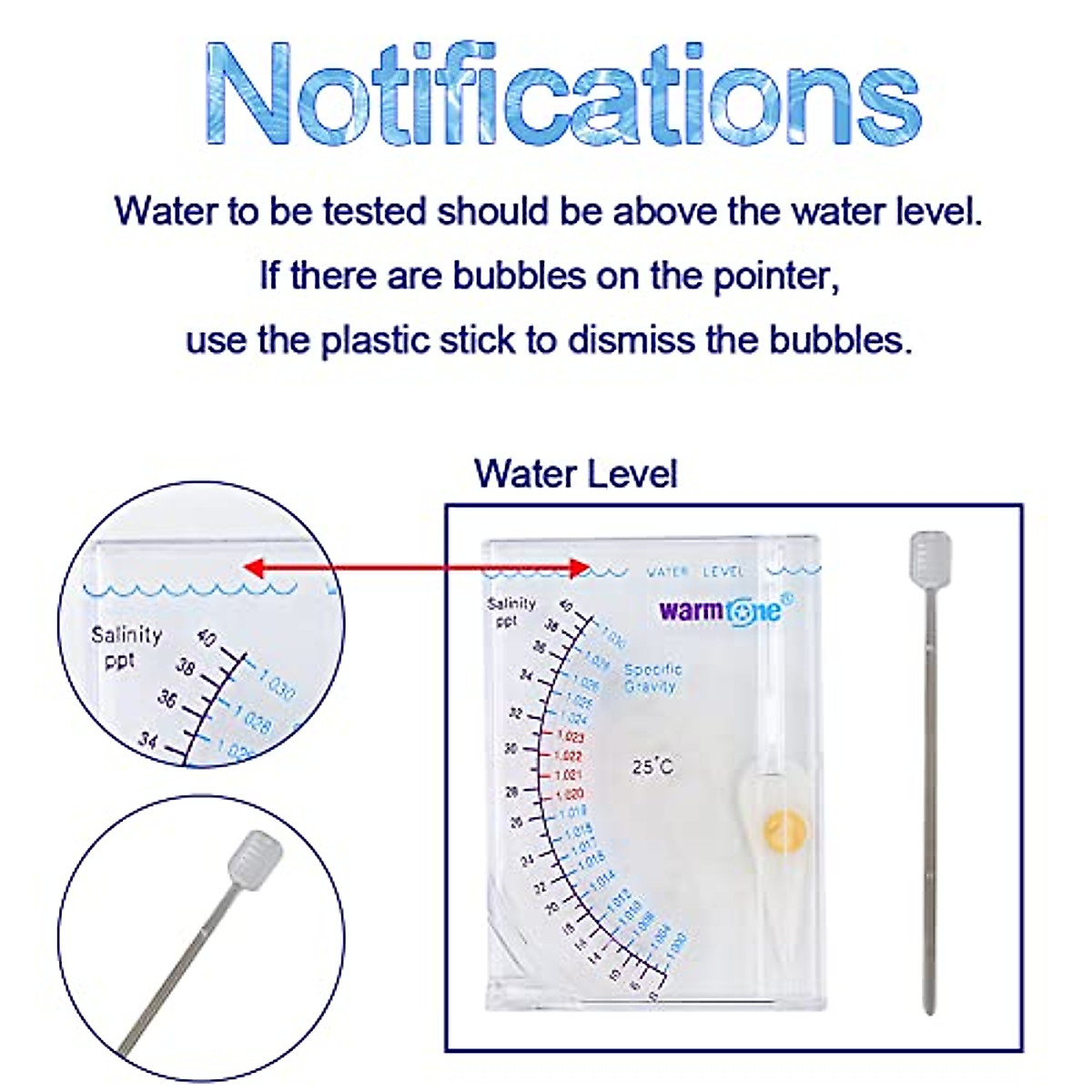 Abnaok Salinity Tester, Sea Specific Gravity Test for Fish Tank Pond Water Saltwater Freshwater, Accurate Automatic Hydrometer