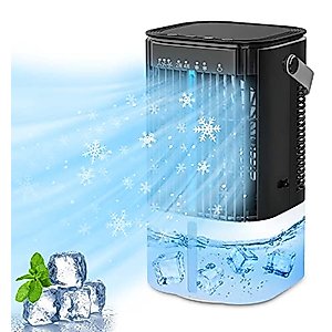 Portable Air Conditioner, Cooling Air Conditioners Fan, 1000ml Auto Oscillating Function - Portable Conditioner Fans with 3 Speeds 7-Color LED Light for Room, Office, Outdoor