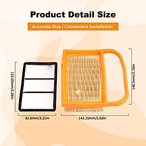 JICHEKU 4238 141 0300 Air Filter with 4238-140-1800 Pre Cleaner Compatible with 4238 140 4401 42381410300B Stihl TS410 TS420 TS410Z TS420Z TS480 TS500i Concrete Cutoff Saw Lawn Mower (5Packs)